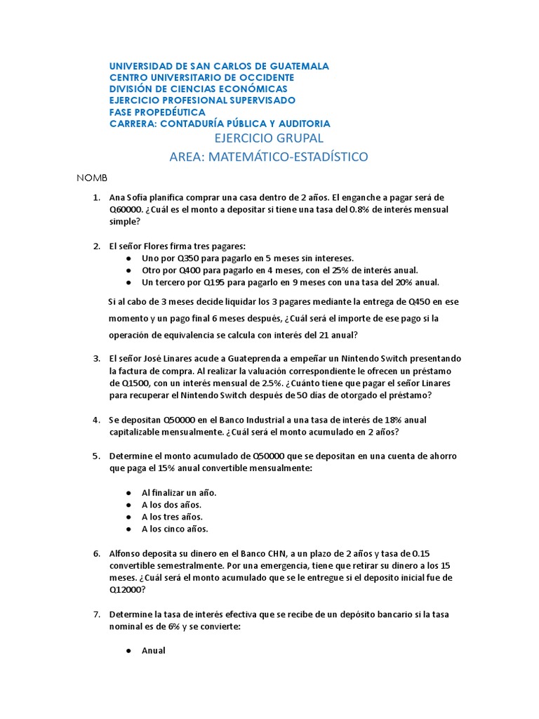 Ejercicios Grupal Mate 12-11 | PDF | Interés | Tasas de interés