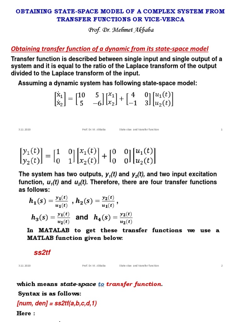 State-Space & Transfer Functions | PDF | Control Engineering | Systems ...