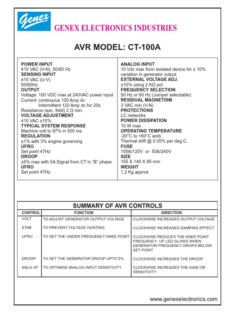 Genex AVR CT-100A Datasheet | PDF | Alternating Current | Amplifier