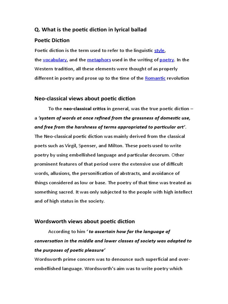 Wordsworth's Poetic Diction Insights | PDF | Poetry | Romanticism