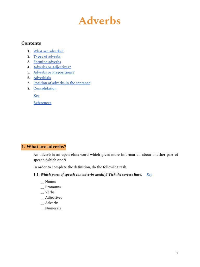 Adverbs Worksheet | PDF | Adverb | Part Of Speech