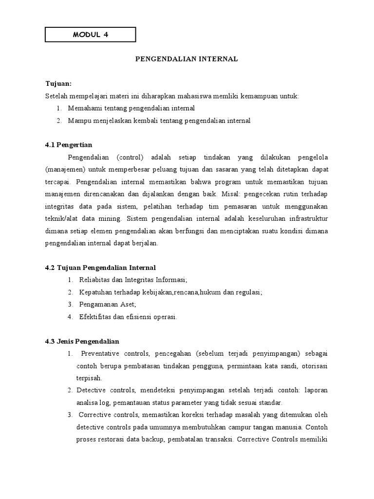 Modul 4 PENGENDALIAN INTERNAL | PDF