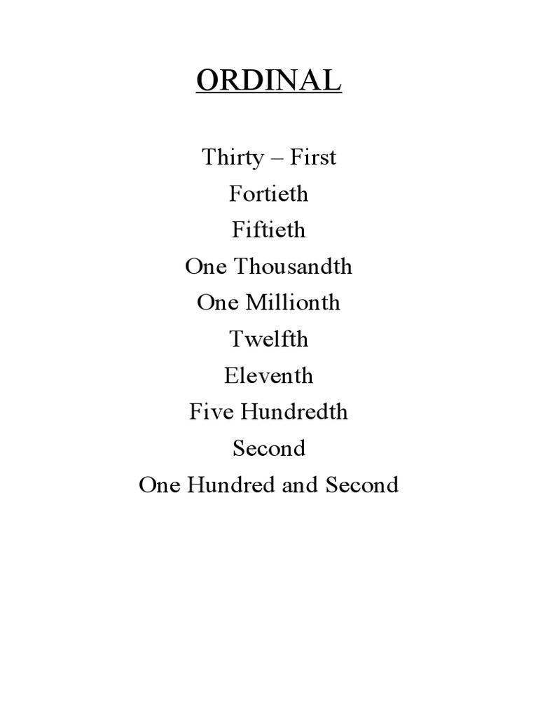 Ordinal and Cardinal Number List | PDF