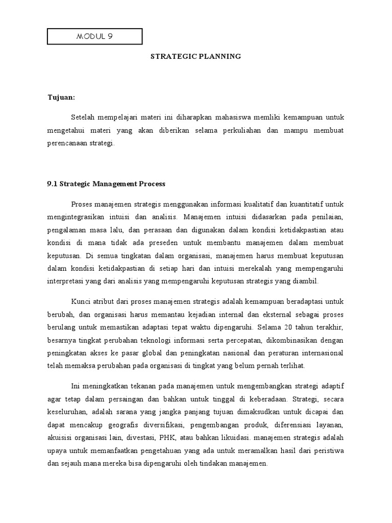 Modul 9 STRATEGIC PLANNING | PDF