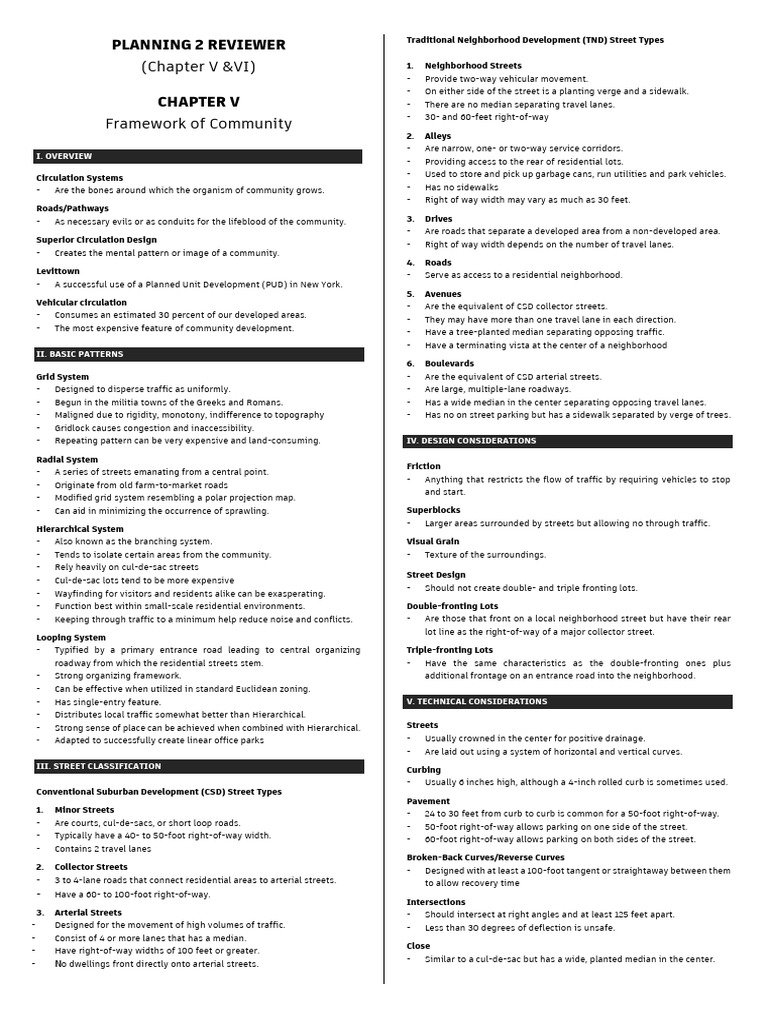 Planning Reviewer (Chapter V&vi) | PDF | Traffic | Street