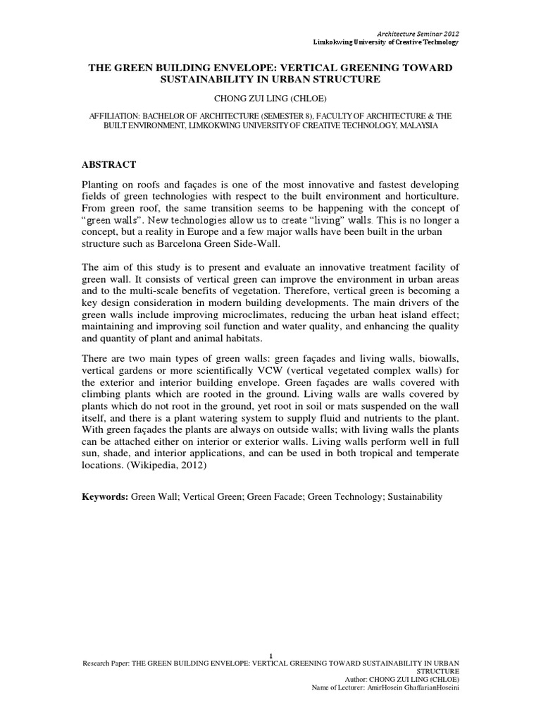 Vertical Greening for Urban Sustainability | PDF | Atmosphere Of Earth ...