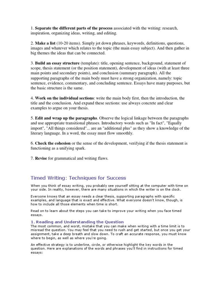 Timed Writing: Techniques For Success: 1. Reading and Understanding The ...