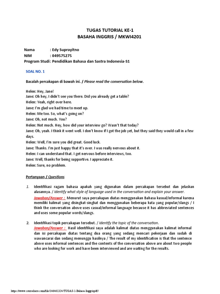 Tugas Tutorial Ke-1 | PDF | Business | Cognitive Science