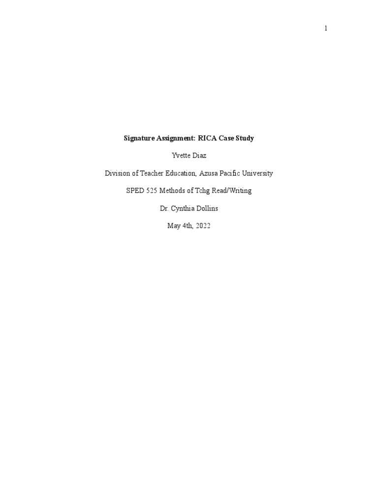 Signature Assignment Rica Case Study 1 | PDF | Phonics | Orthography