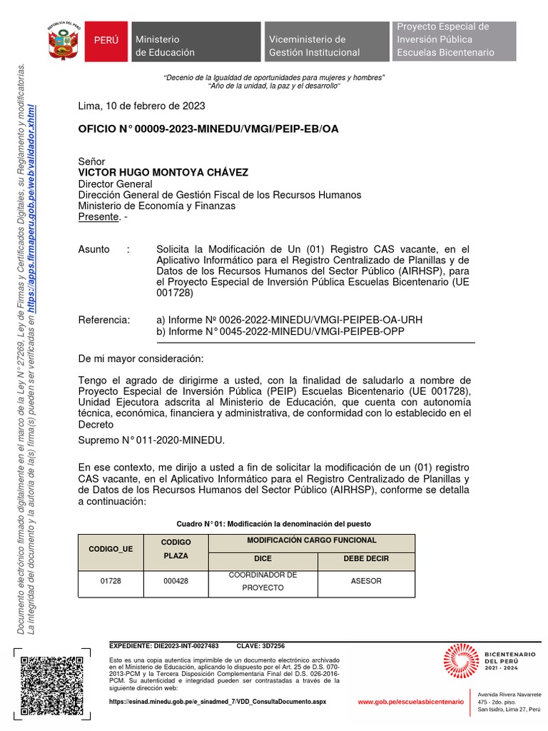 Oficio 00009 2023 Minedu Vmgi Peip Eb Oa | PDF | Gestión de recursos ...