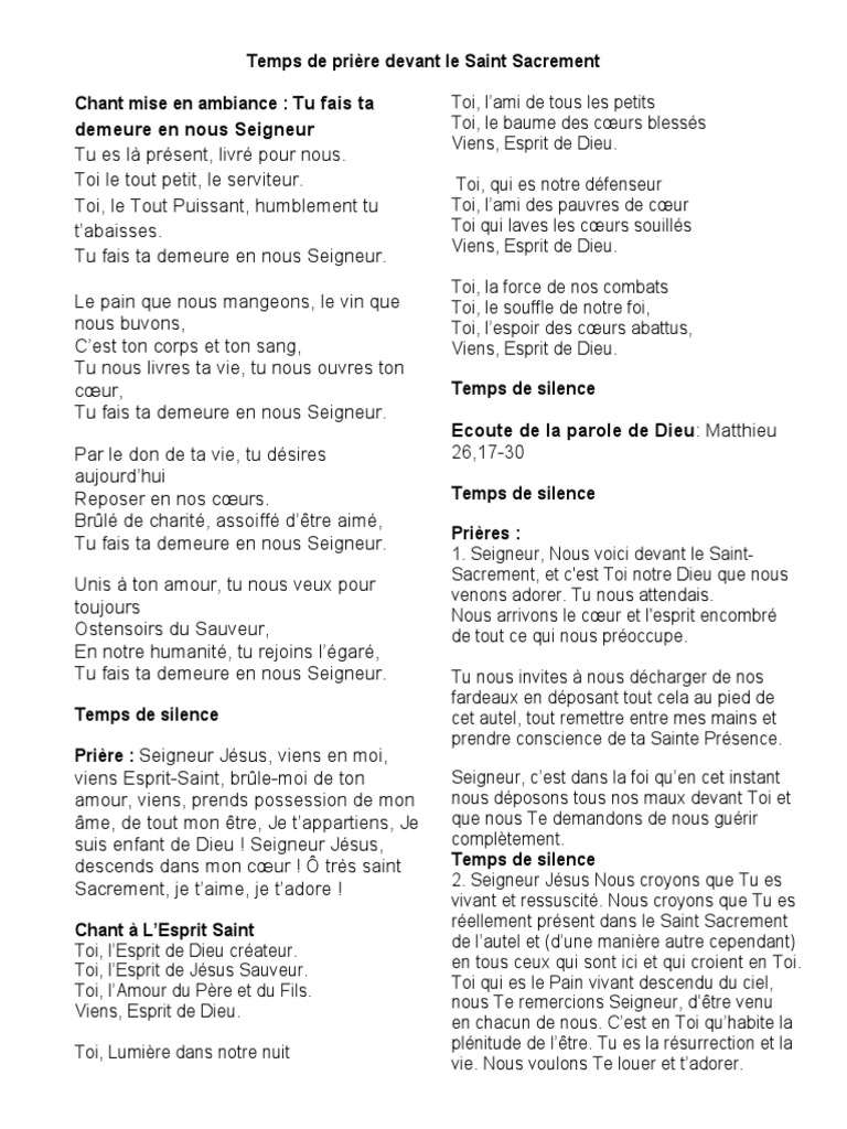 Temps de Prière Devant Le Saint Sacrement | PDF | Eucharistie | Jésus