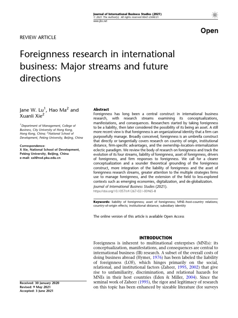 3.2 - Foreignness Research in International Business, Major Streams and ...