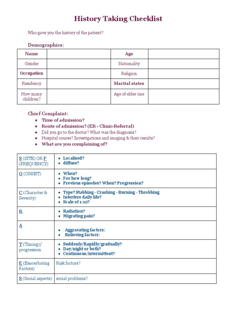 History Checklist - Sara AlJasser | PDF | Public Health | Health Sciences