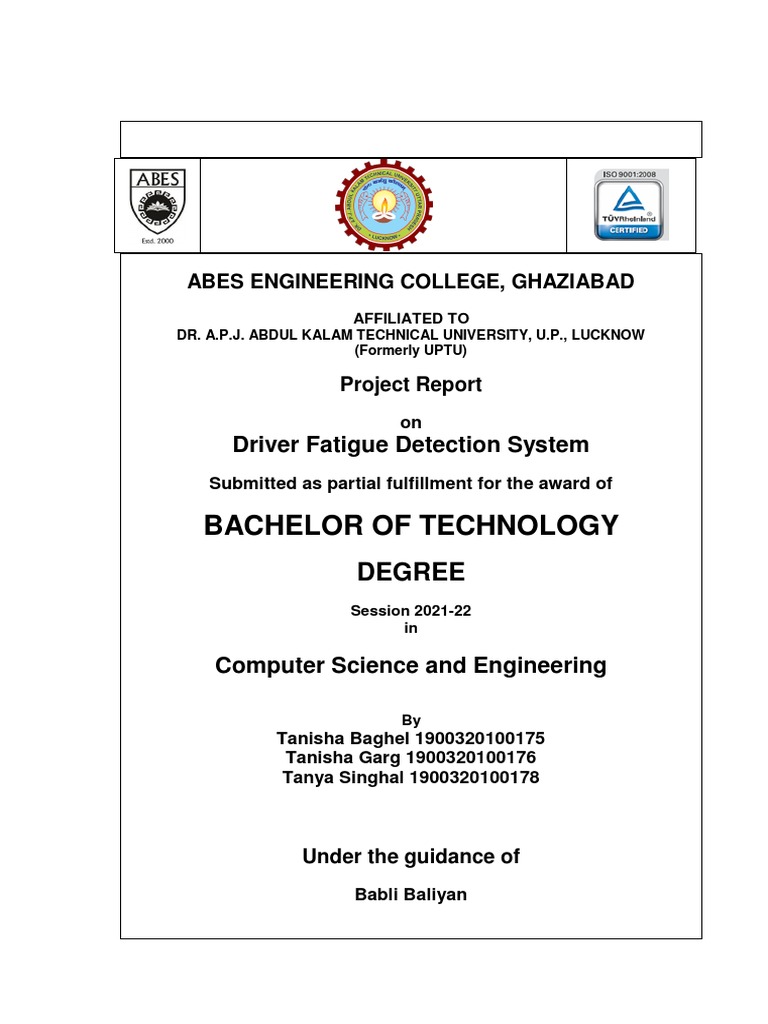 Projectreport Of Driver Drowsiness Detection System Download Free Pdf Computer Programming