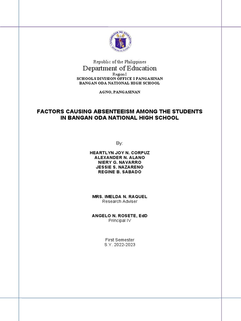 Factors Causing Absenteeism Among High School Students of Bangan Oda ...