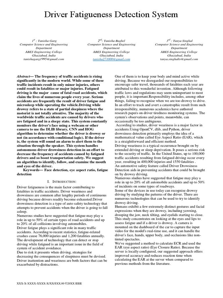 IEEE Research Paper For Drowsiness Detection System Project | PDF | Traffic Collision | Deep ...