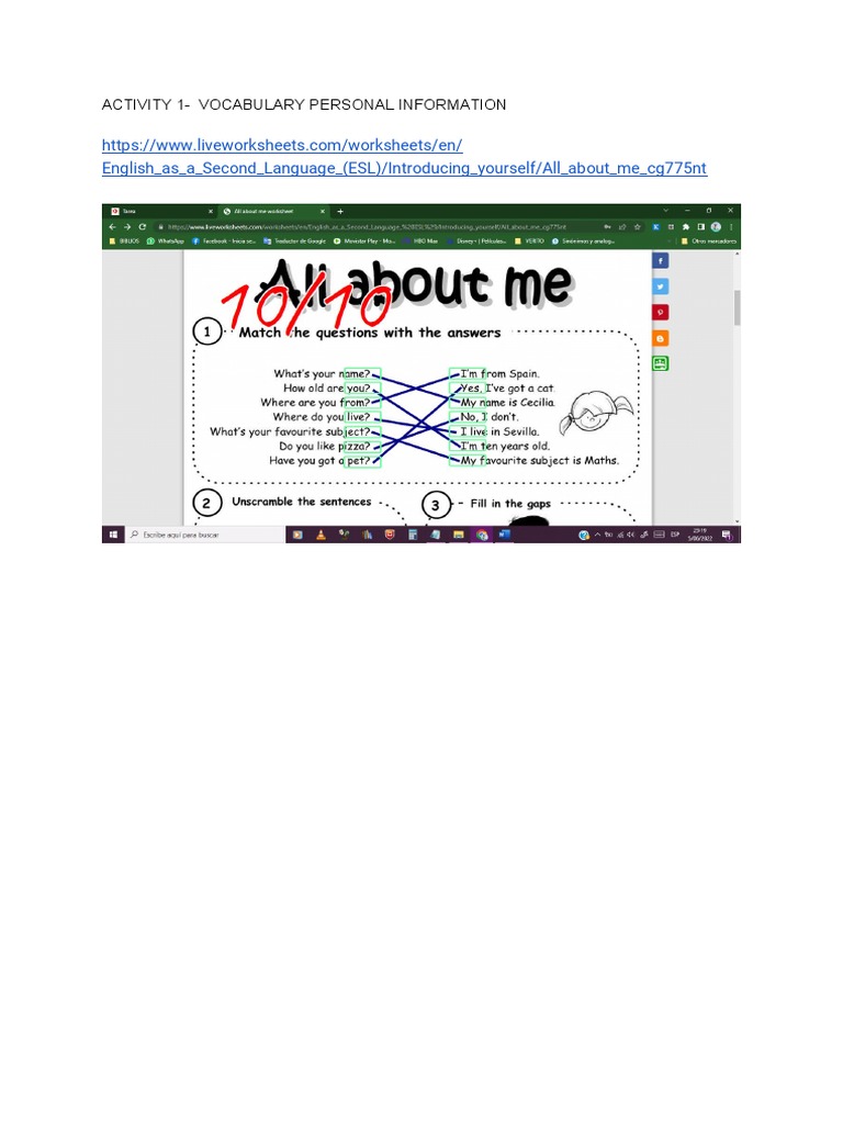 Activity 1-Vocabulary Personal Information | PDF
