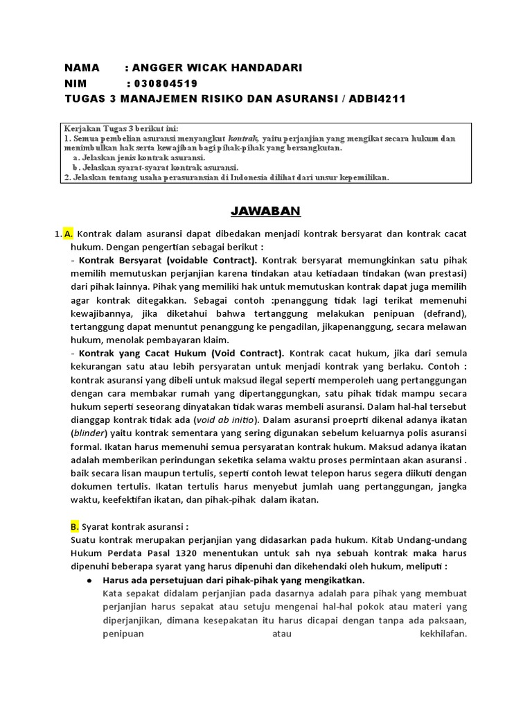 Tugas 3 Manajemen Risiko Dan Asuransi | PDF