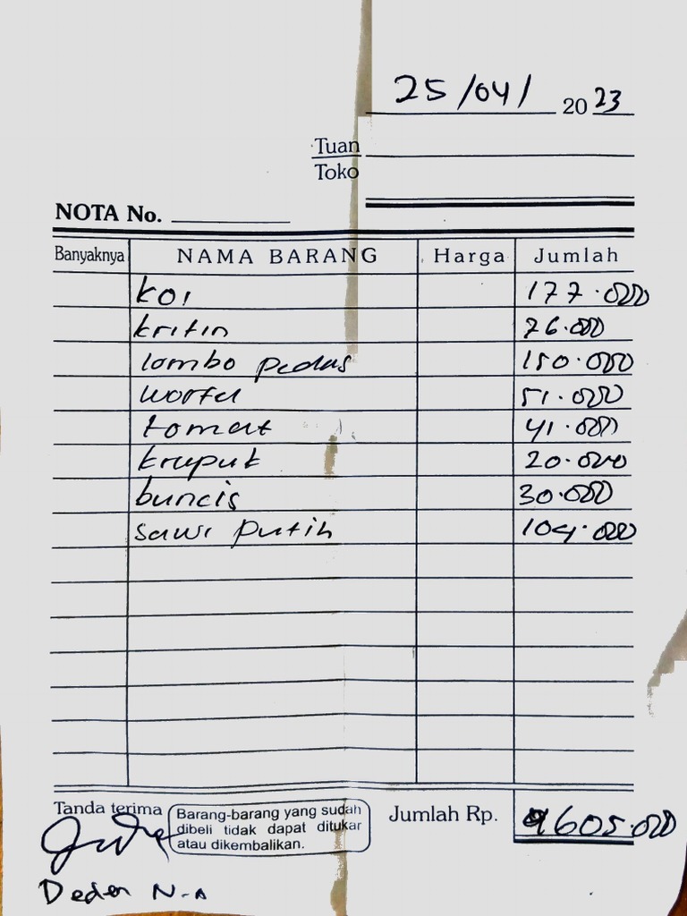 Nota Belanja - 25 April 2023 | PDF