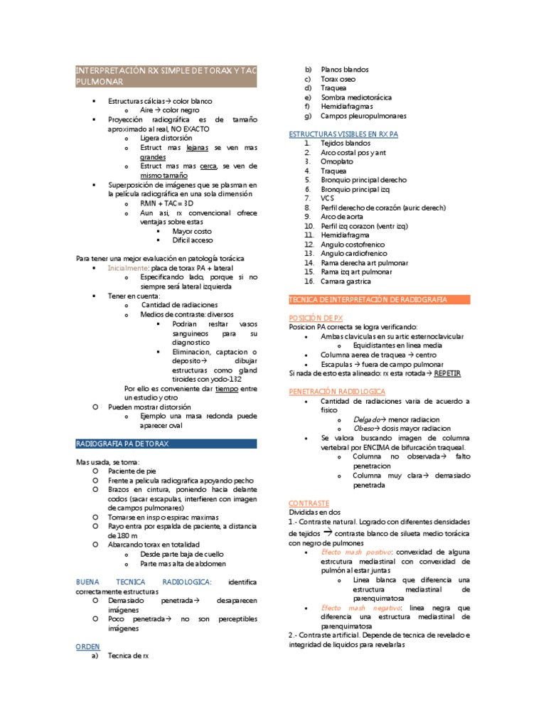 Interpretación RX Simple de Torax y Tac Pulmonar | PDF | Pulmón | Tórax