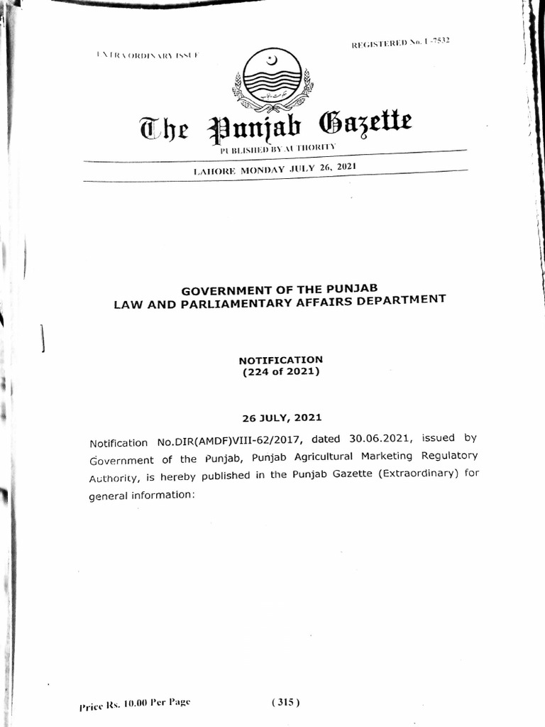 Notification of Punjab Agricultural Marketing Regularity Authority ...
