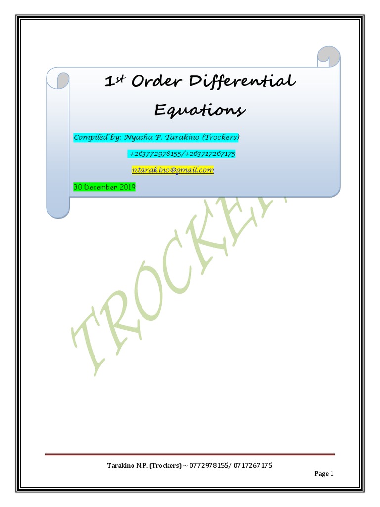 Ordinary Differential Equations - by Trockers | PDF | Ordinary ...
