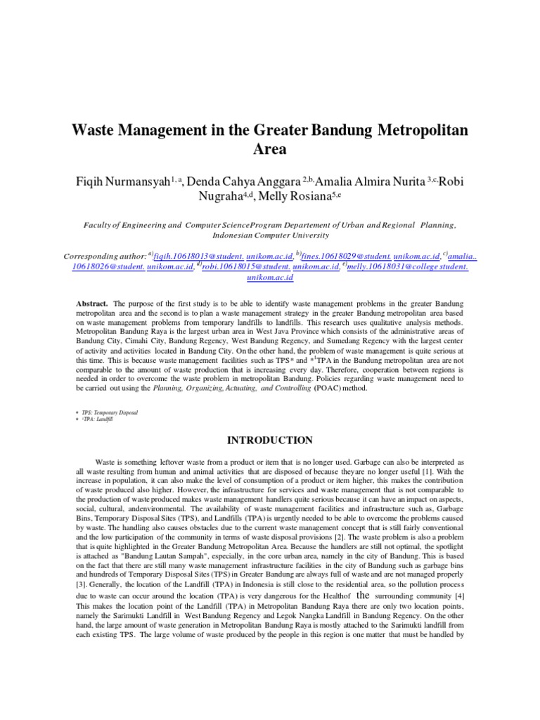 Waste Management in The Greater Bandung Metropolitan Area 1 | PDF ...