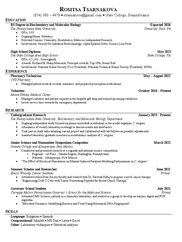 Rositsa Tsarnakova Resume | PDF | Carnegie Mellon University ...
