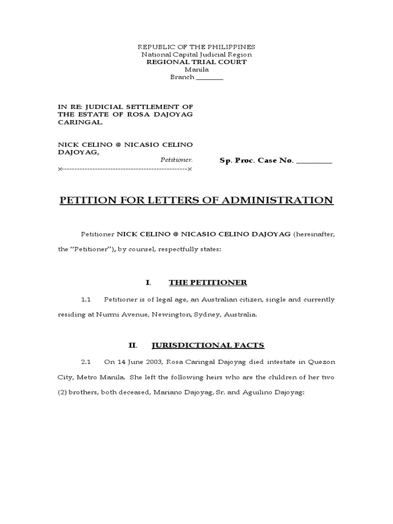 Celino-Petition For Letters of Administration | Download Free PDF ...