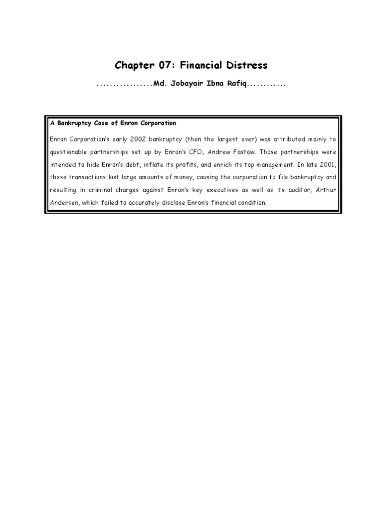 Enron Bankruptcy and Financial Distress | PDF | Bankruptcy | Equity ...
