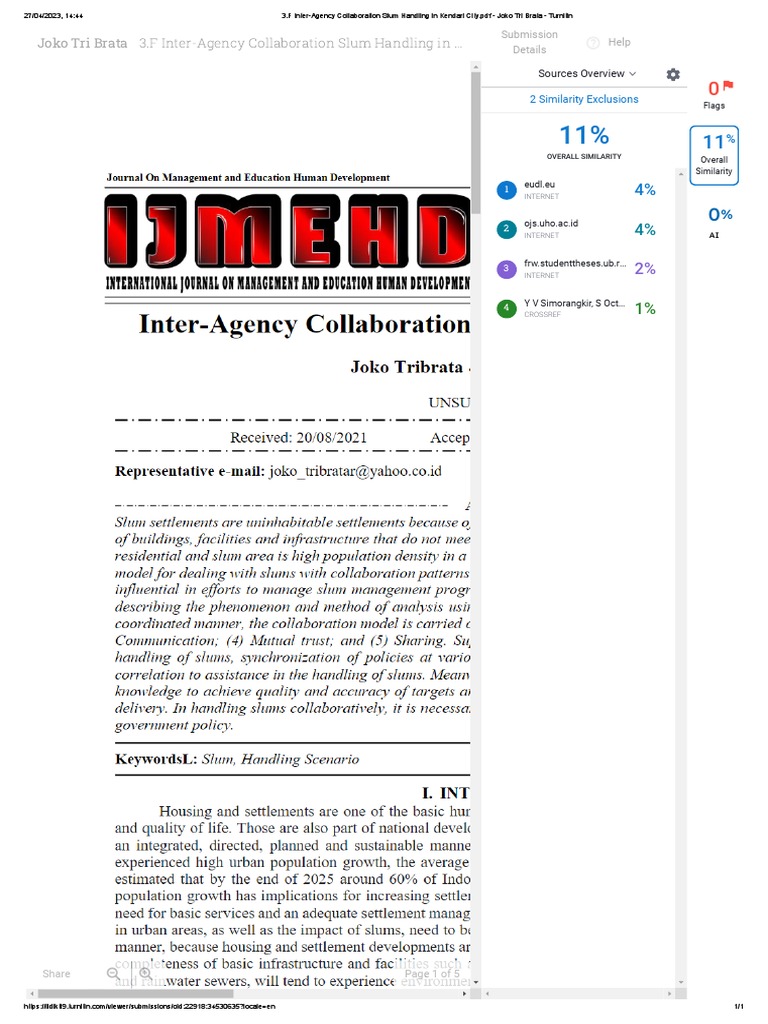 Joko Tri Brata 3.F Inter-Agency Collaboration Slum Handling in | PDF