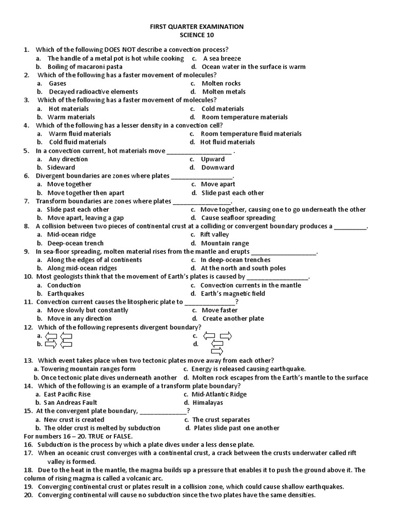 1st Grading Examination-G10 Science | PDF | Plate Tectonics | Volcano