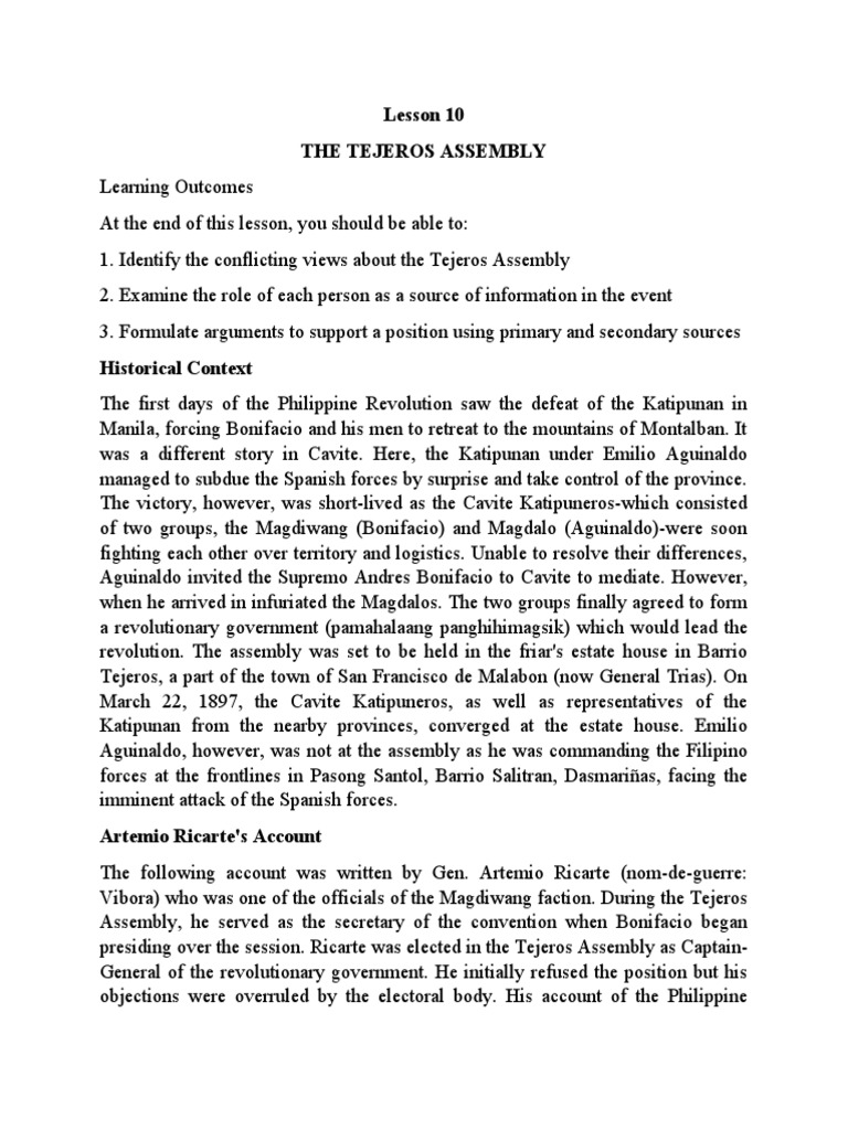 Lesson 10 The Tejeros Assembly | PDF