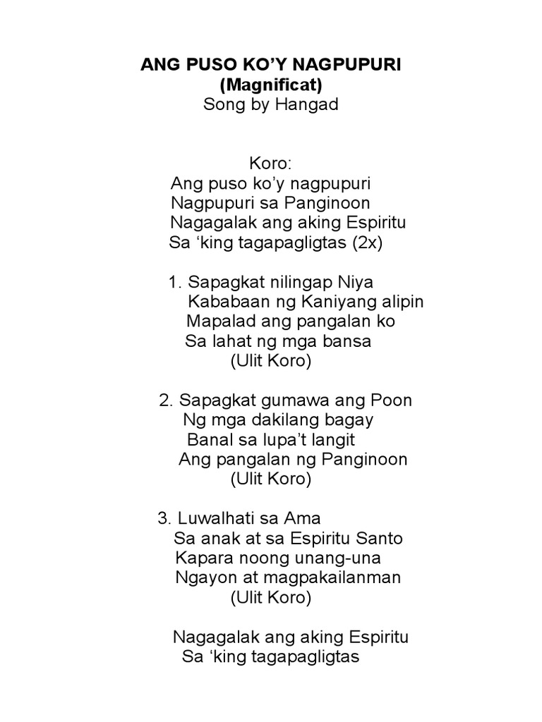 Ang Puso Ko'Y Nagpupuri (Magnificat) | PDF