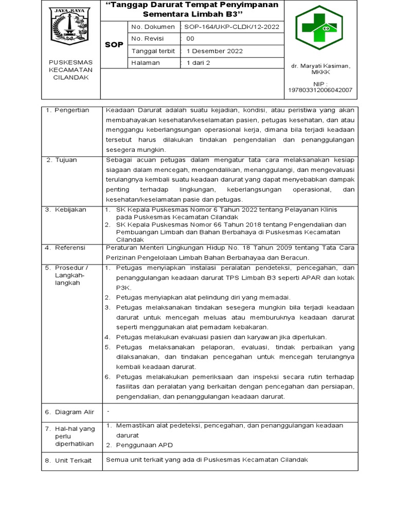 SOP Tanggap Darurat TPS Limbah B3 | PDF | Sains & Matematika
