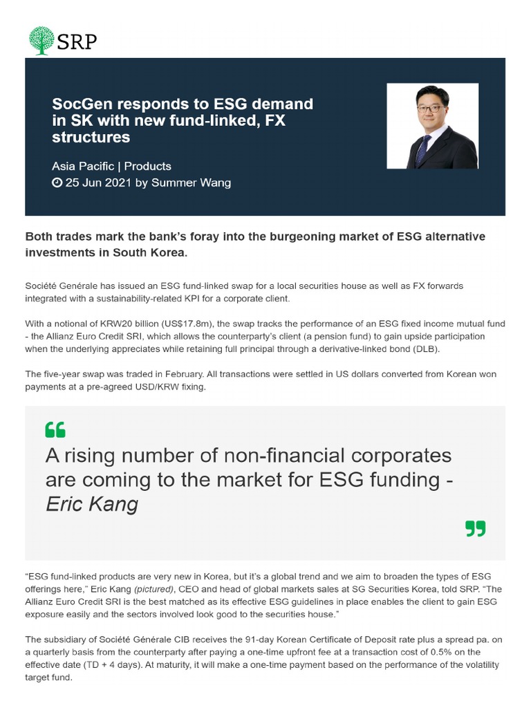 SocGen Responds To ESG Demand in SK With New Fund-Linked, FX Structures ...