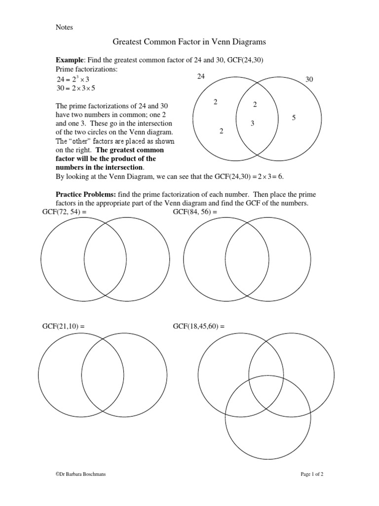 GCF LCM in Venn Diagrams | PDF