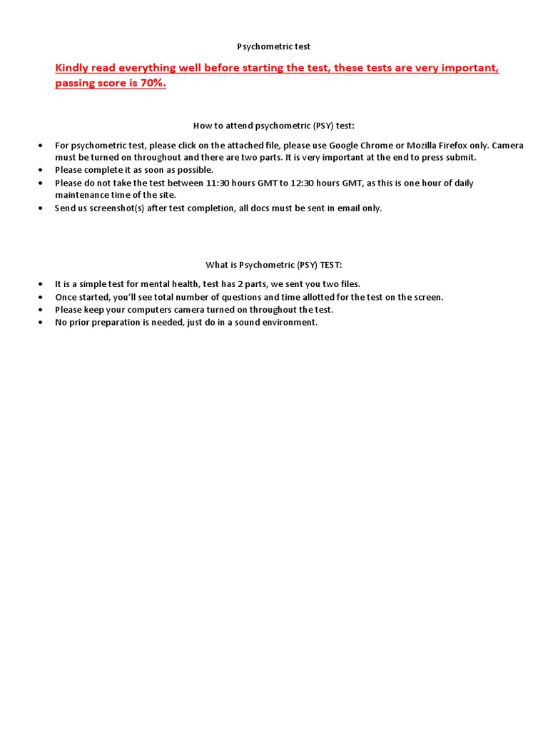 Psychometric Test Instructions and Guidelines | PDF