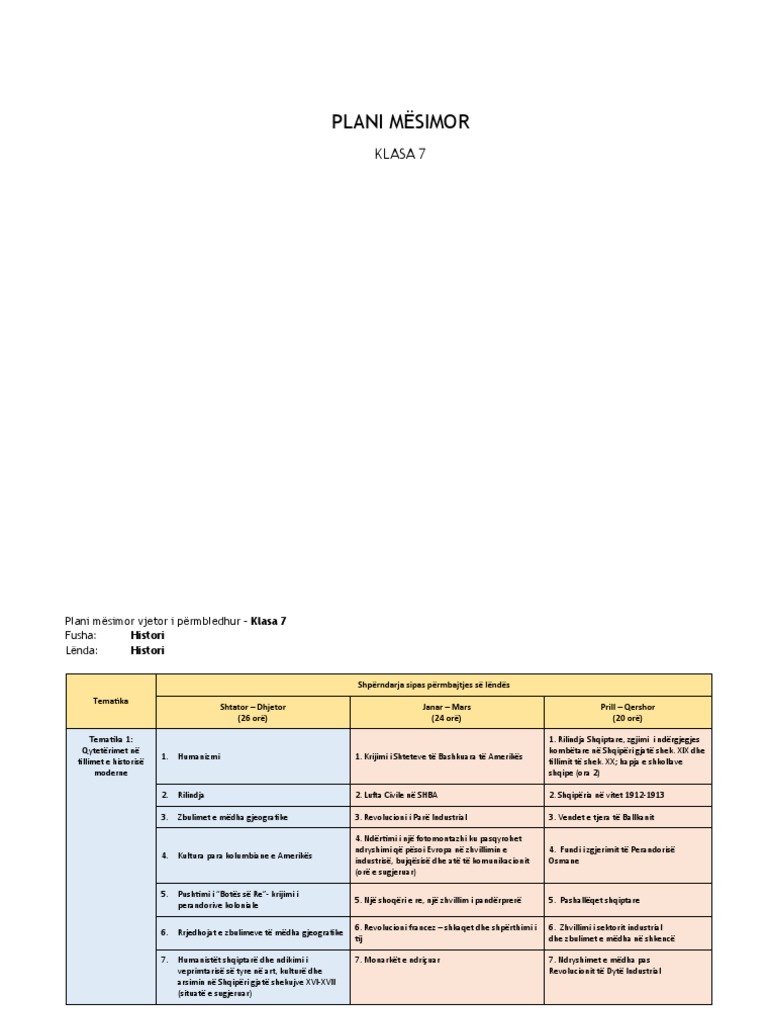 Plani Histori 7 78amim | PDF