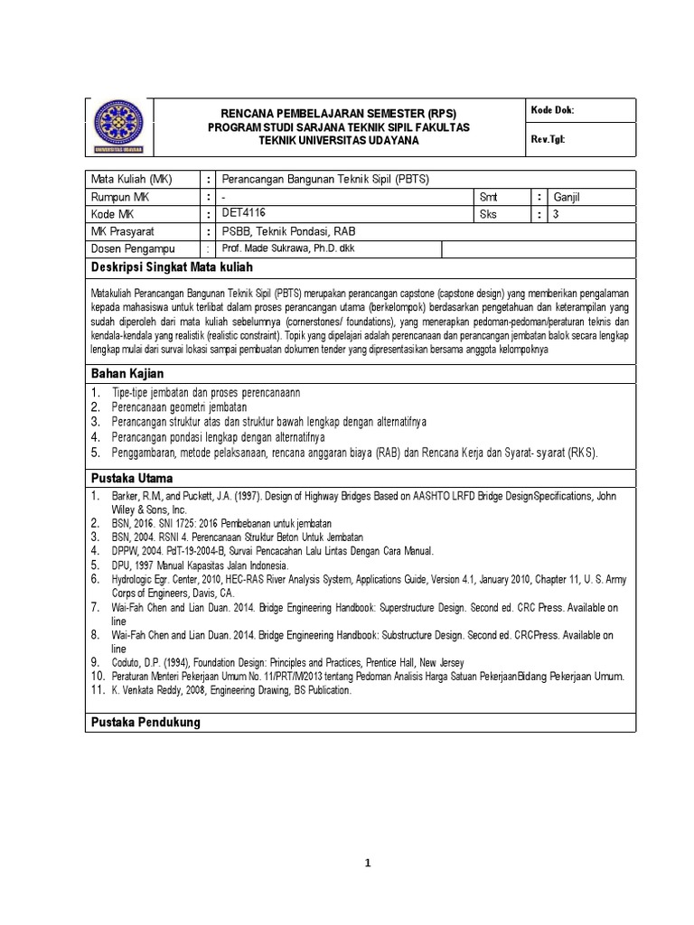 RPS Perancangan Bangunan Teknik Sipil 08312022 | PDF