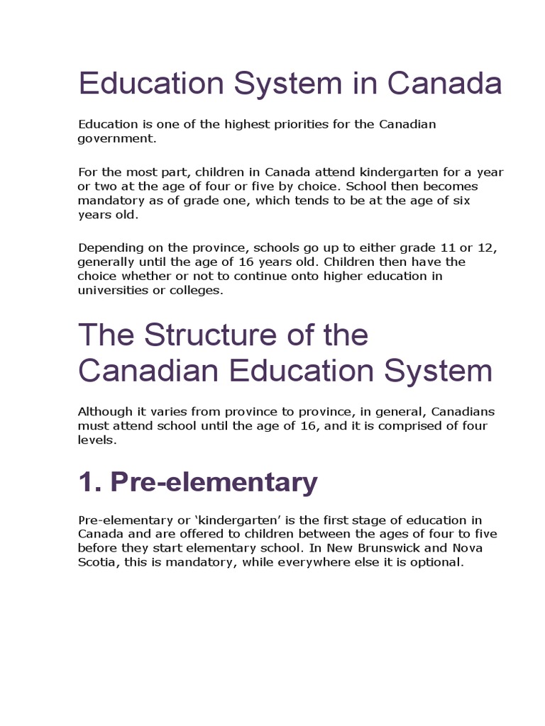 Overview of Canada's Education System | PDF | Middle Schools | College
