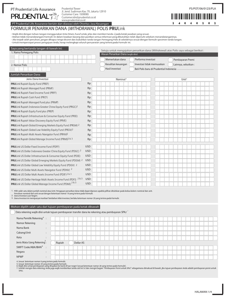 Formulir Penarikan Dana PRULink | PDF