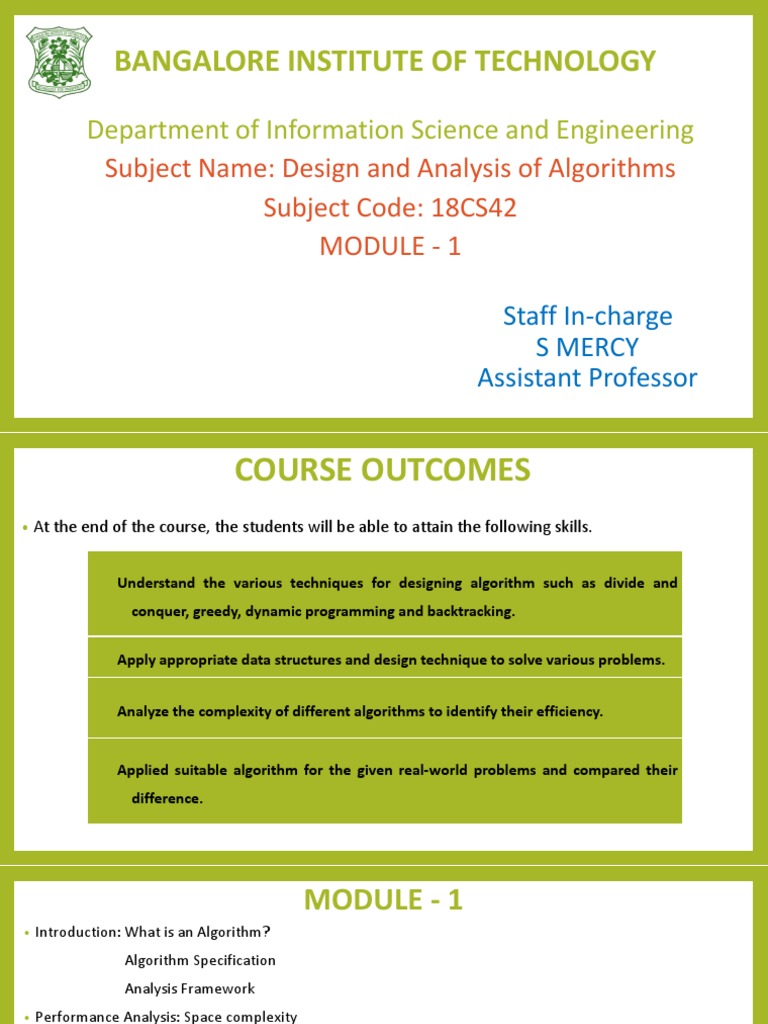 DAA Module 1 Power Point-S.Mercy | PDF | Time Complexity | Algorithms