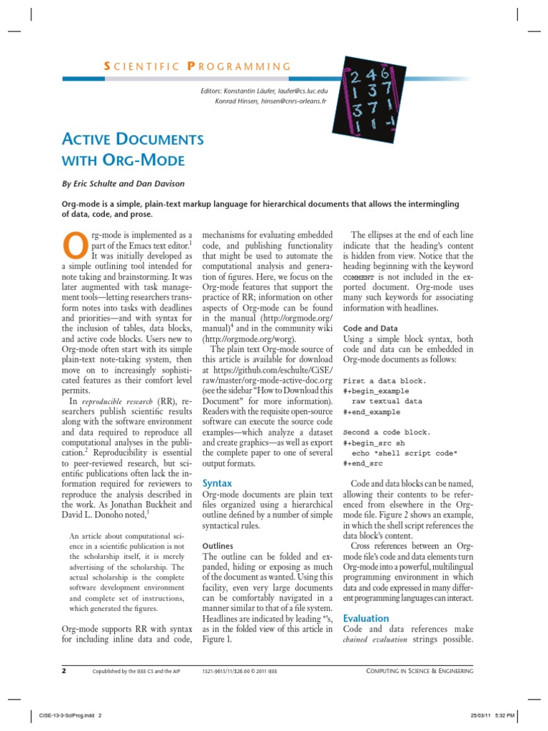 Active Documents With Org-Mode | PDF | Source Code | Computer Programming