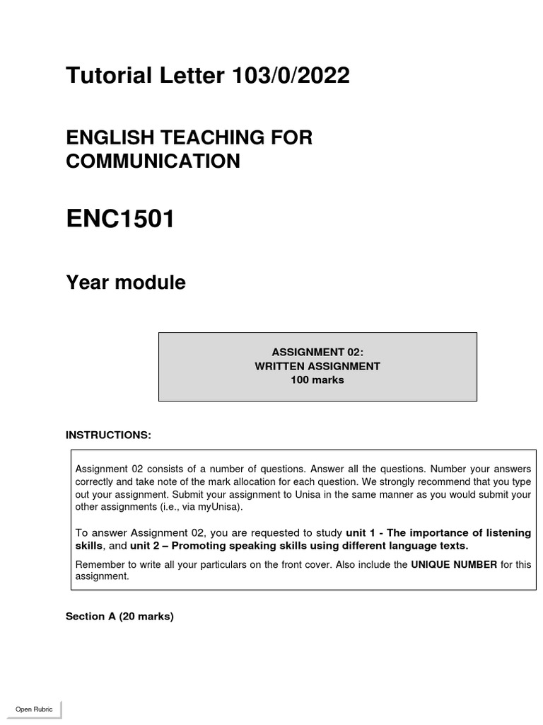 Enc1501 Tut Letter 103 | PDF | Learning | Teachers