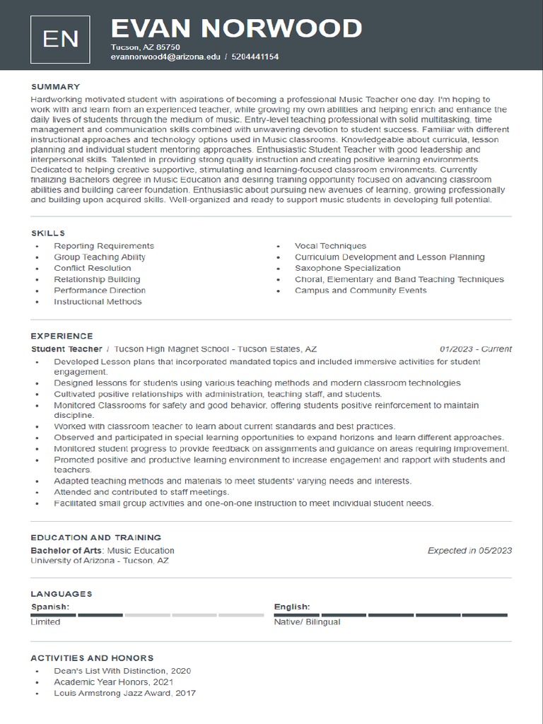 Evan Norwood Teaching Resume 1 | PDF