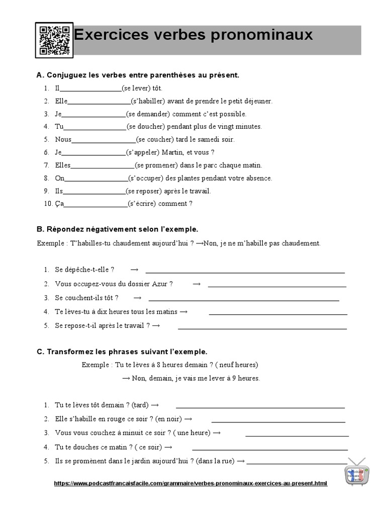Exercices Verbes Pronominaux Present1 | PDF