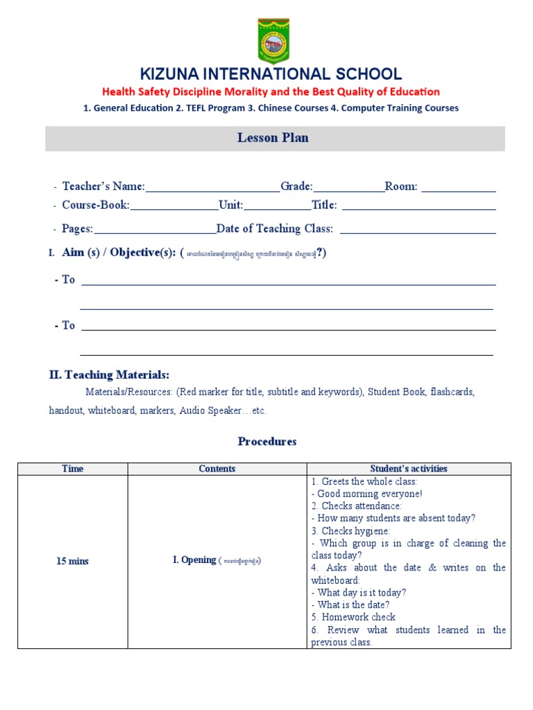 Lesson Plan KK | PDF | Teachers | Lesson Plan