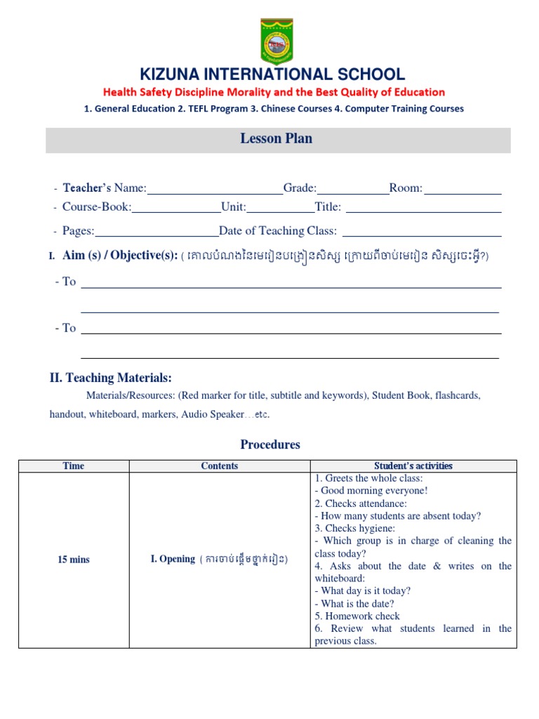 Lesson Plan KK | PDF | Teachers | Lesson Plan