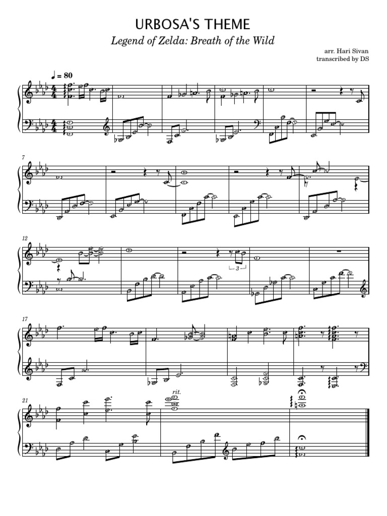 Legend of Zelda Breath of The Wild - Urbosas Theme Piano Cover | PDF